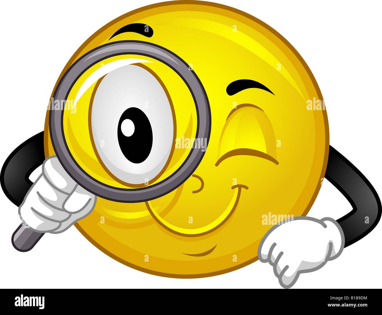 Illustration d'un Smiley Mascot tenant une loupe inspection ...