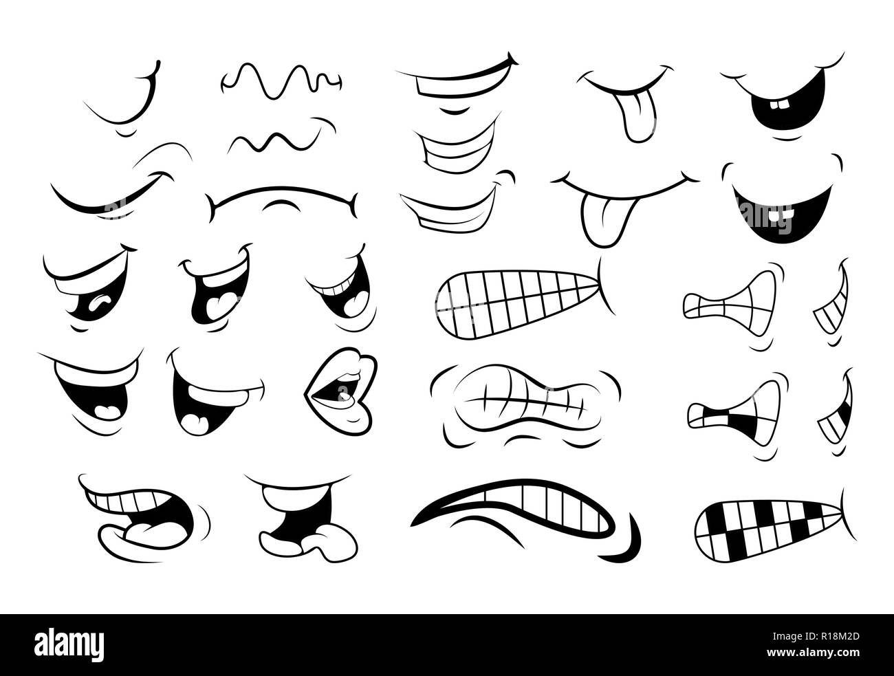 Caricature contour bouche Set . Langue maternelle, sourire, des dents ...