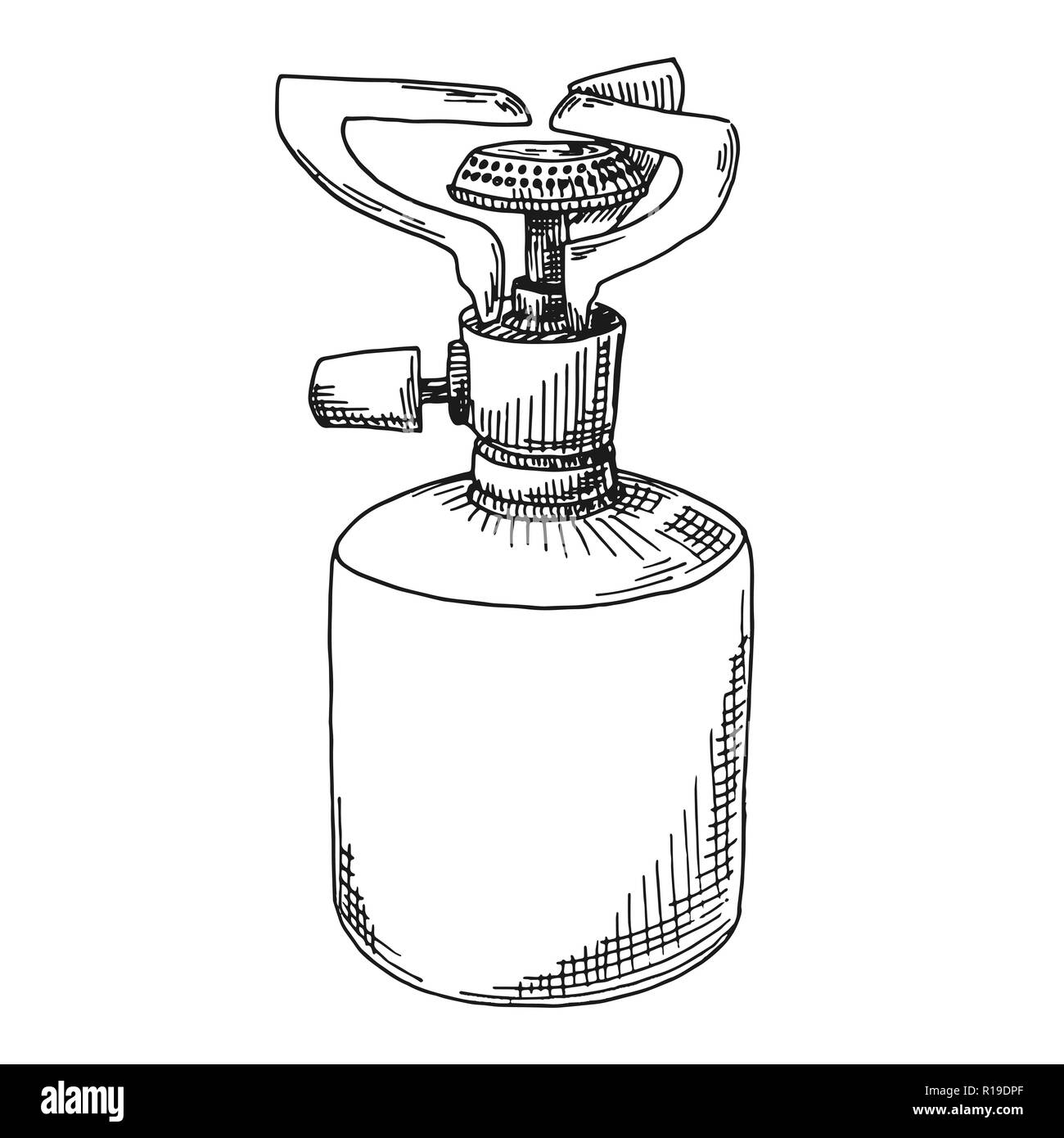 Croquis d'un réchaud de camping. Vector illustration. Burner isolé sur ...