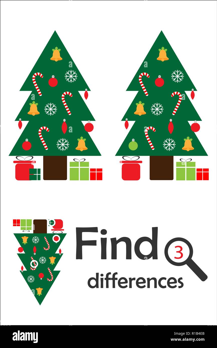 Trouver 3 différences, jeu de Noël pour les enfants, l'arbre de Noël ...