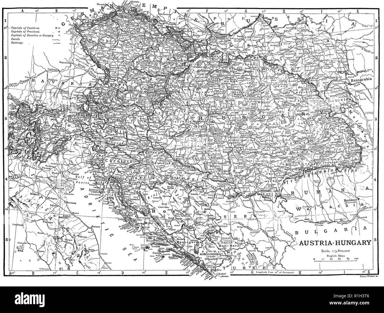 La carte détaillée et canal de l'Empire austro-hongrois en 1910 Photo ...