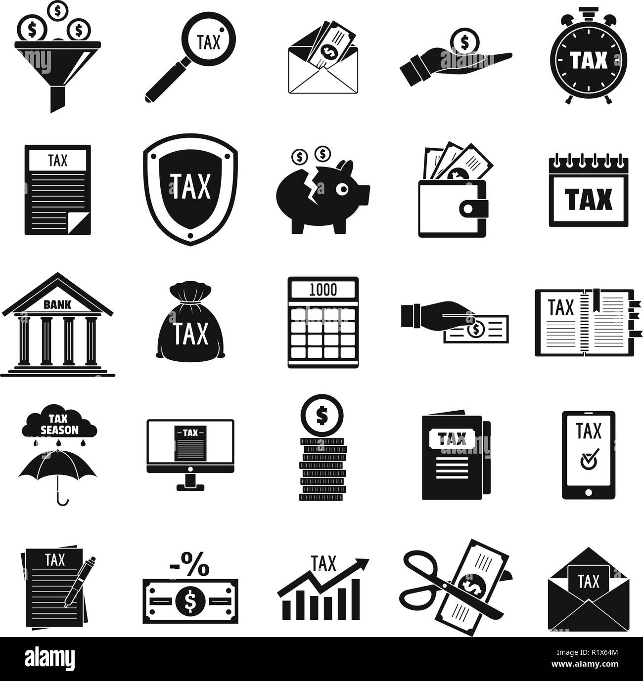 Impôts icons set. Simple illustration de taxes 25 vector icons for web ...