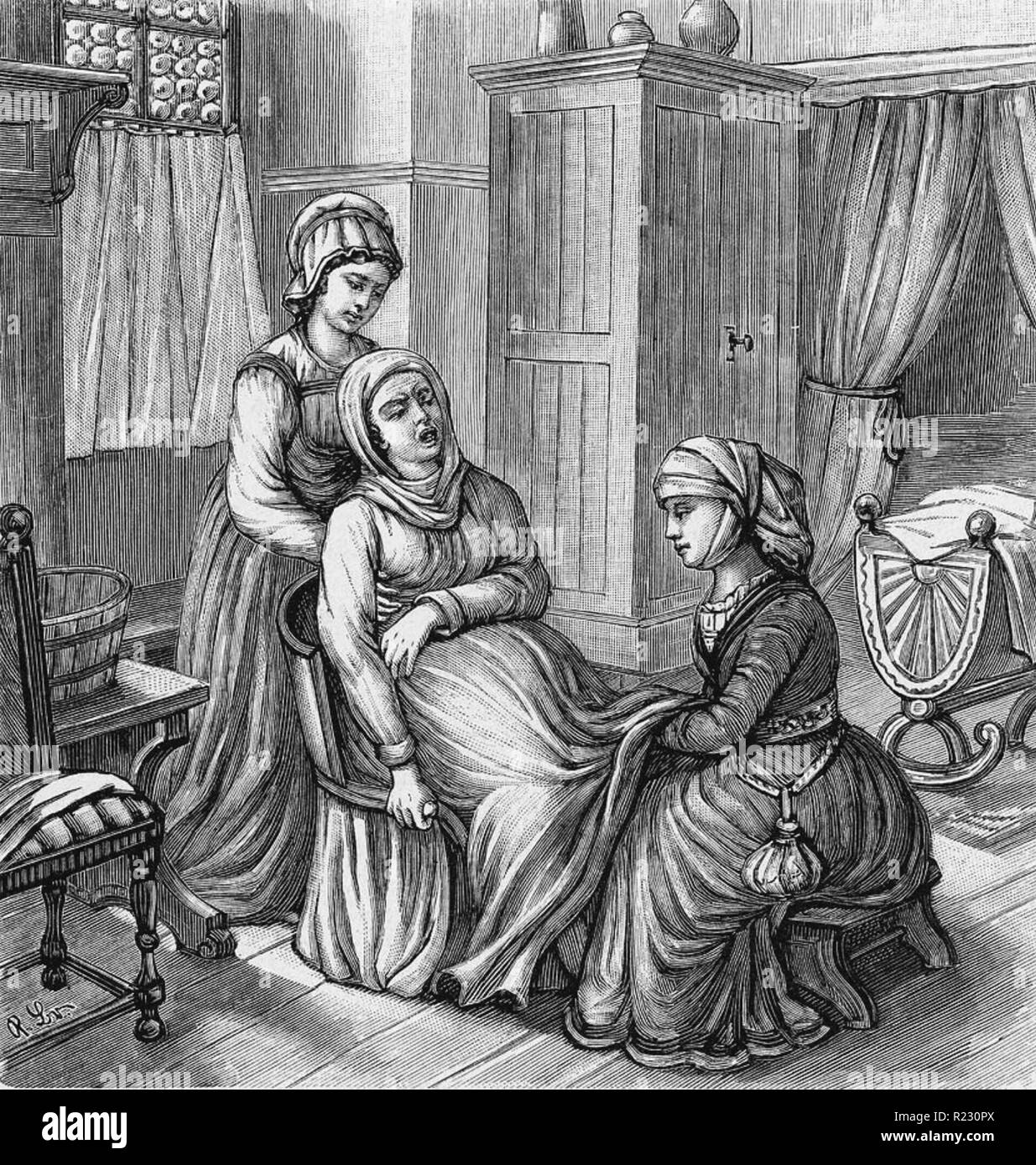 Tabouret d'accouchement la gravure du xixe siècle montrant un tabouret ...