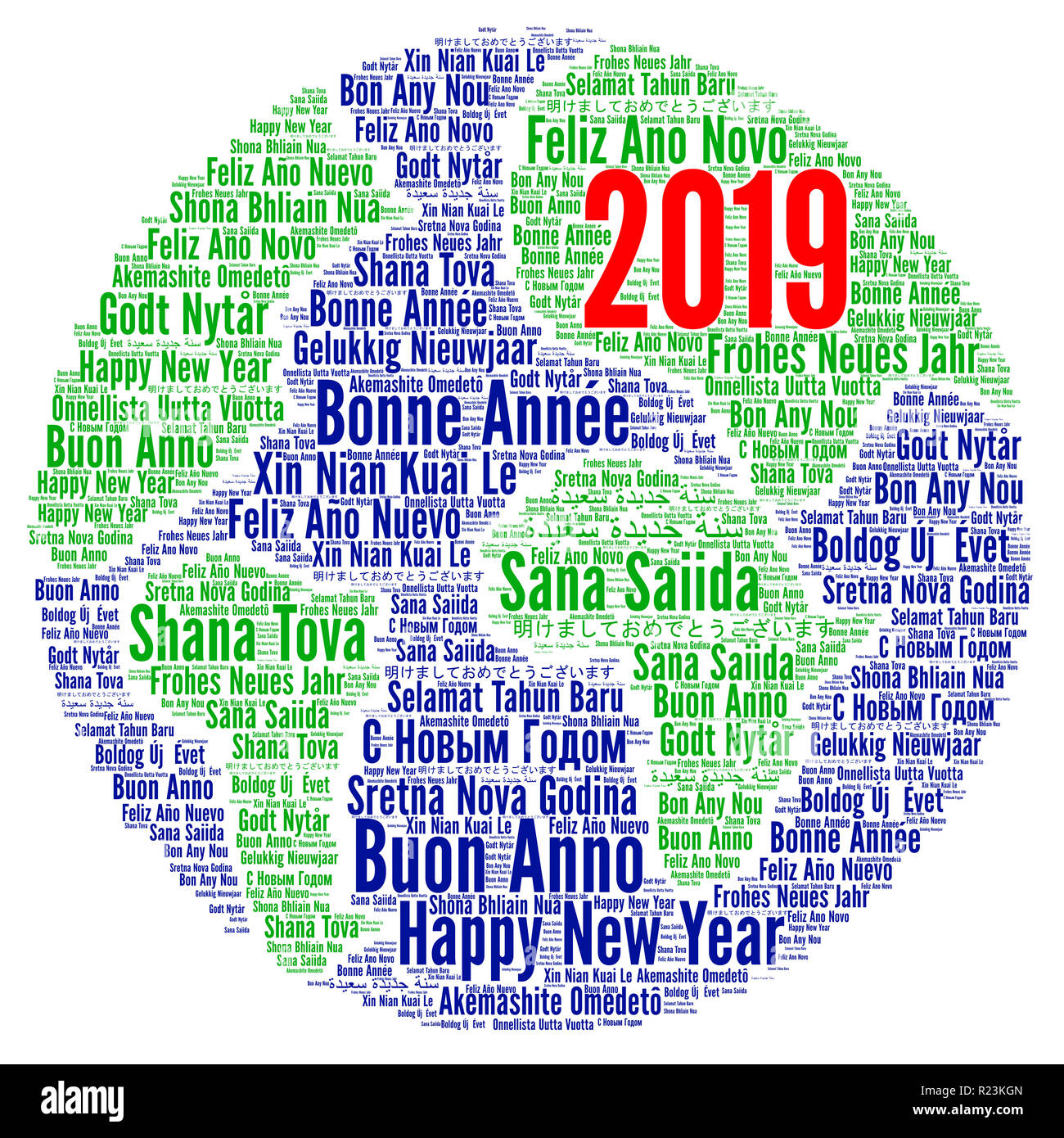 Bonne année 2019 dans différentes langues Photo Stock - Alamy