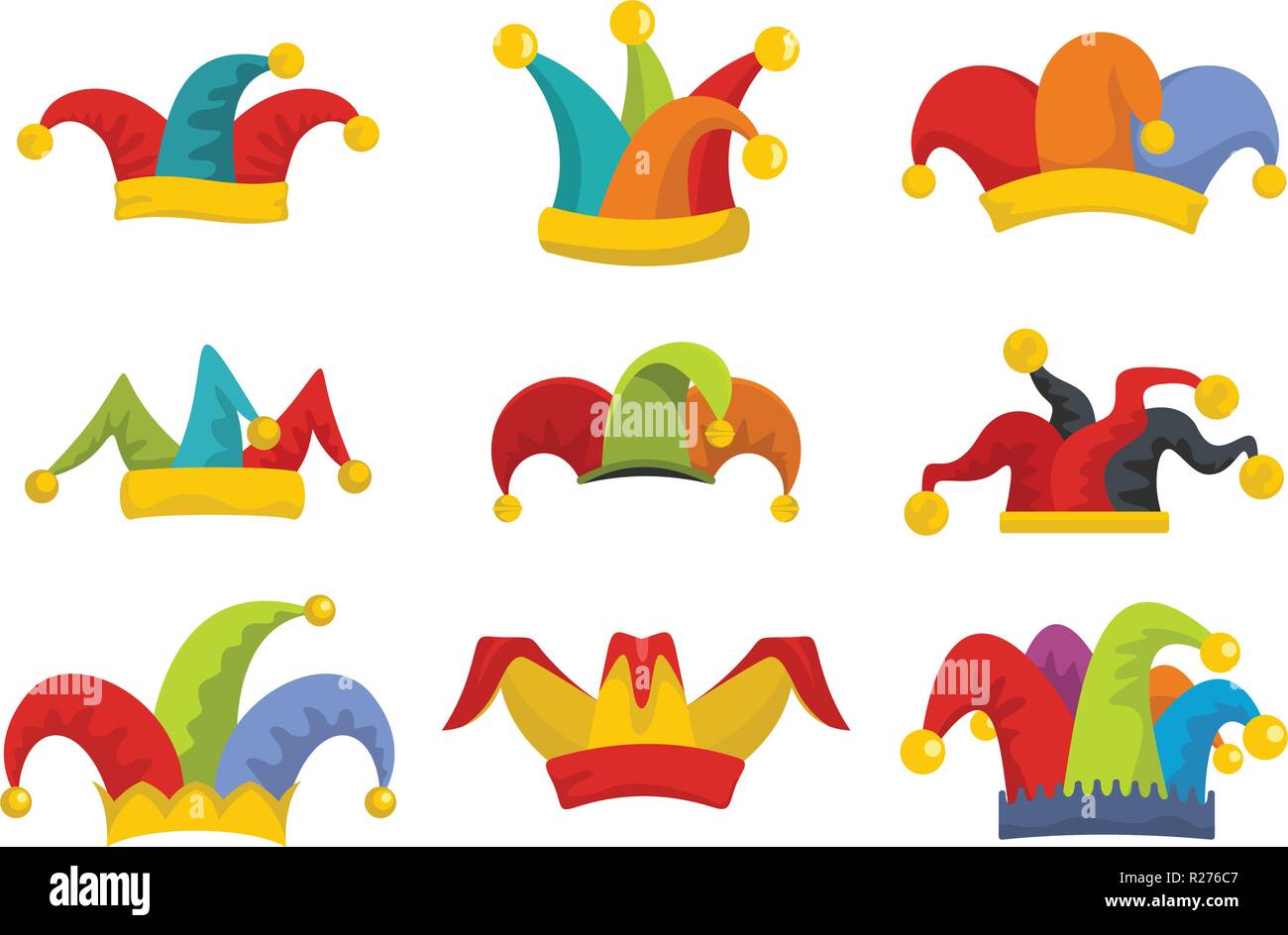 Jester fools hat icons set. Illustration de télévision 9 Jester fools ...
