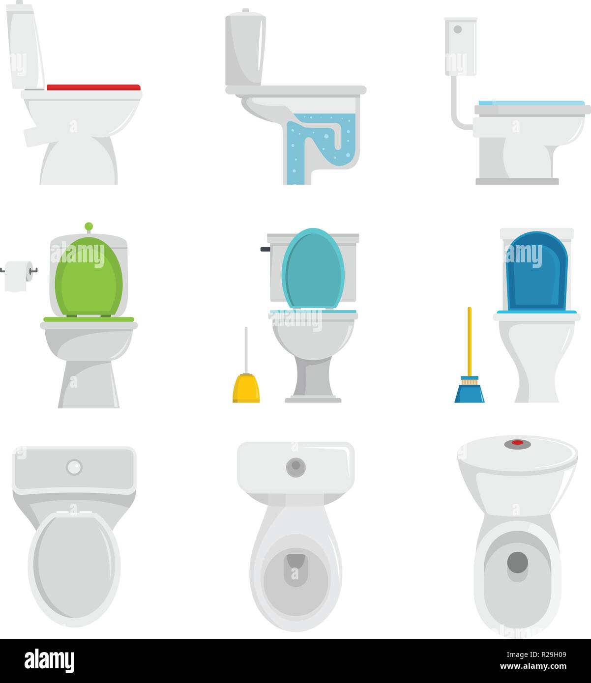 La cuvette des toilettes icons set. Télévision illustration de la ...
