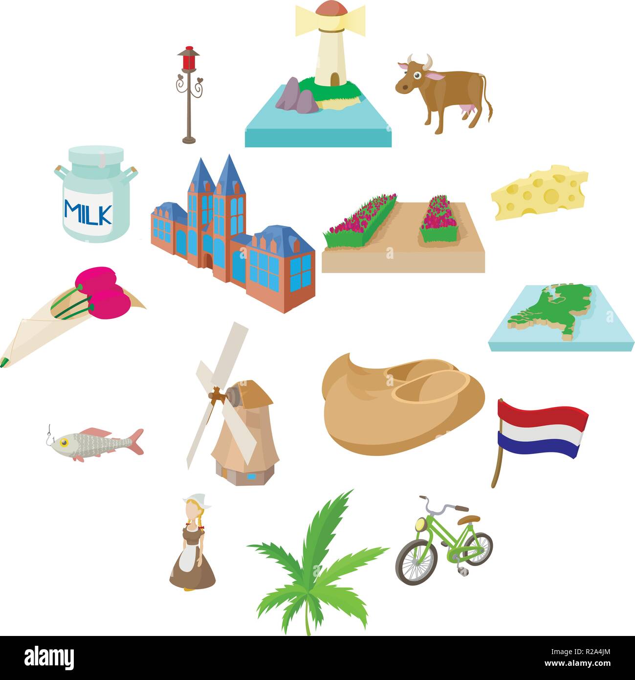 Pays-bas icons set dans un style de dessin animé sur un fond blanc ...