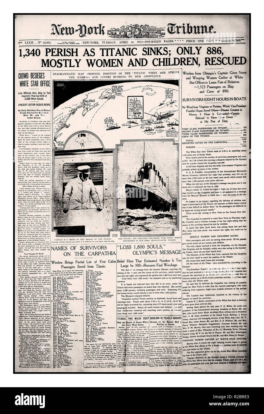 Titanic naufrage vintage new york tribune titres Banque de ...
