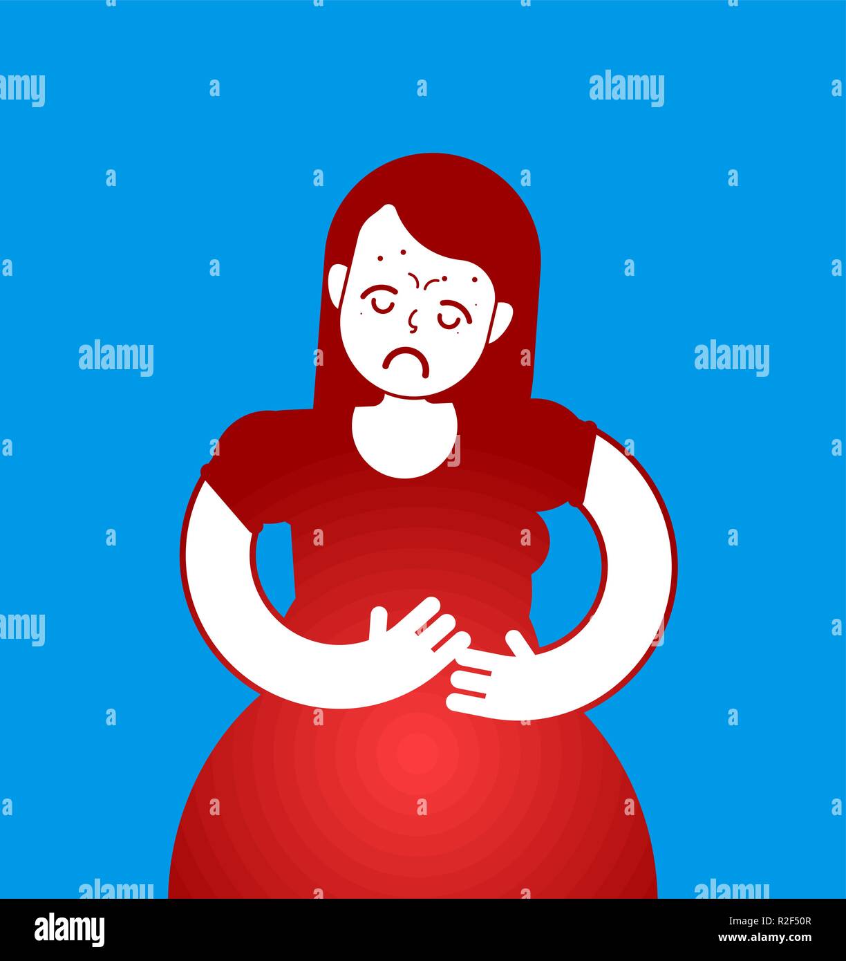 L'icône de PMS. La douleur menstruelle girl signe. Femme souffrant de ...