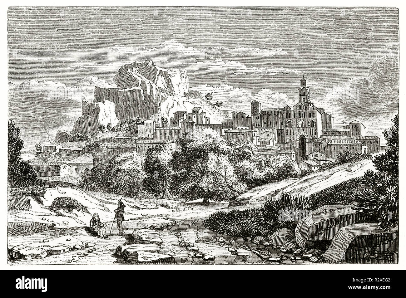 Vue ancienne du Puy-en-Velay, France. Par auteur non identifié, publ ...