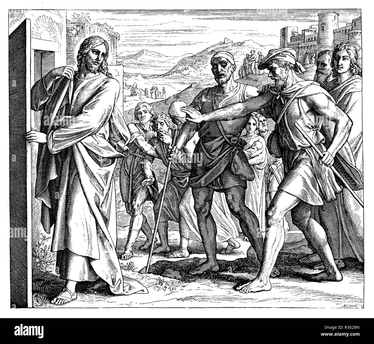 Jesus heals blind Banque d'images noir et blanc - Alamy