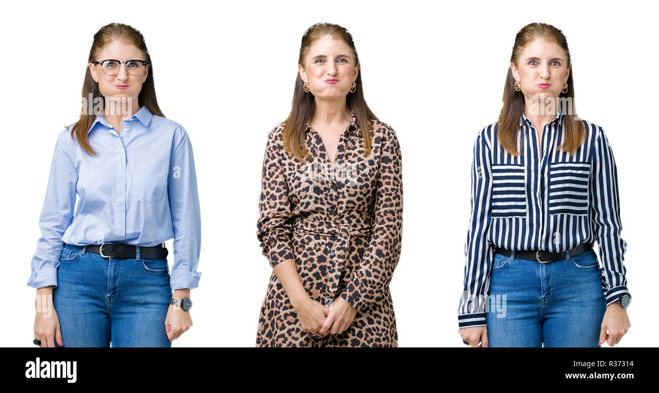 Collage de belle femme d'âge moyen sur fond isolé que quelques bouffées ...