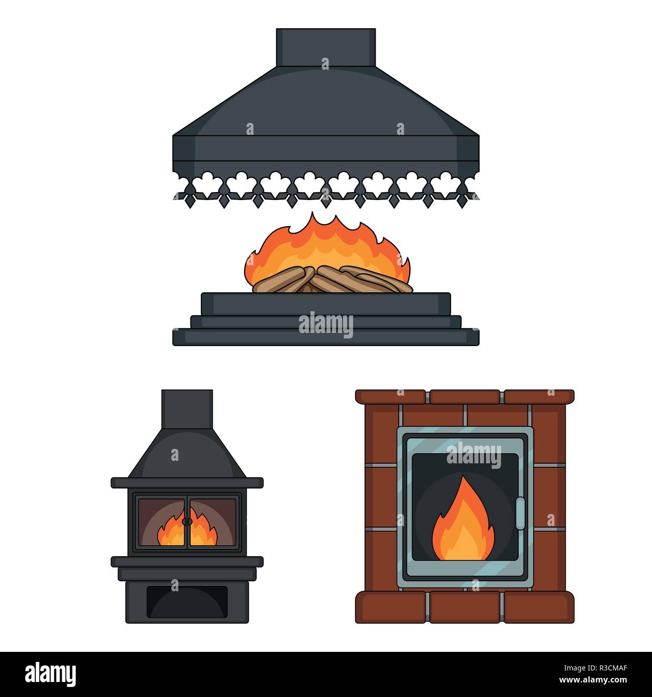 Différents types de cheminées cartoon icônes de collection set design ...
