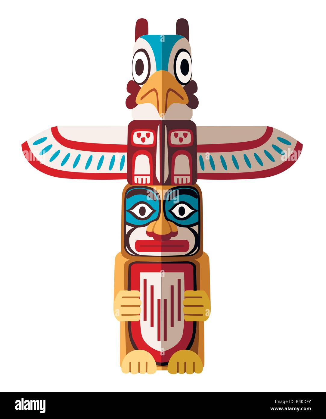 Totem indien de couleur. Symbole de l'objet en bois animal plant ...
