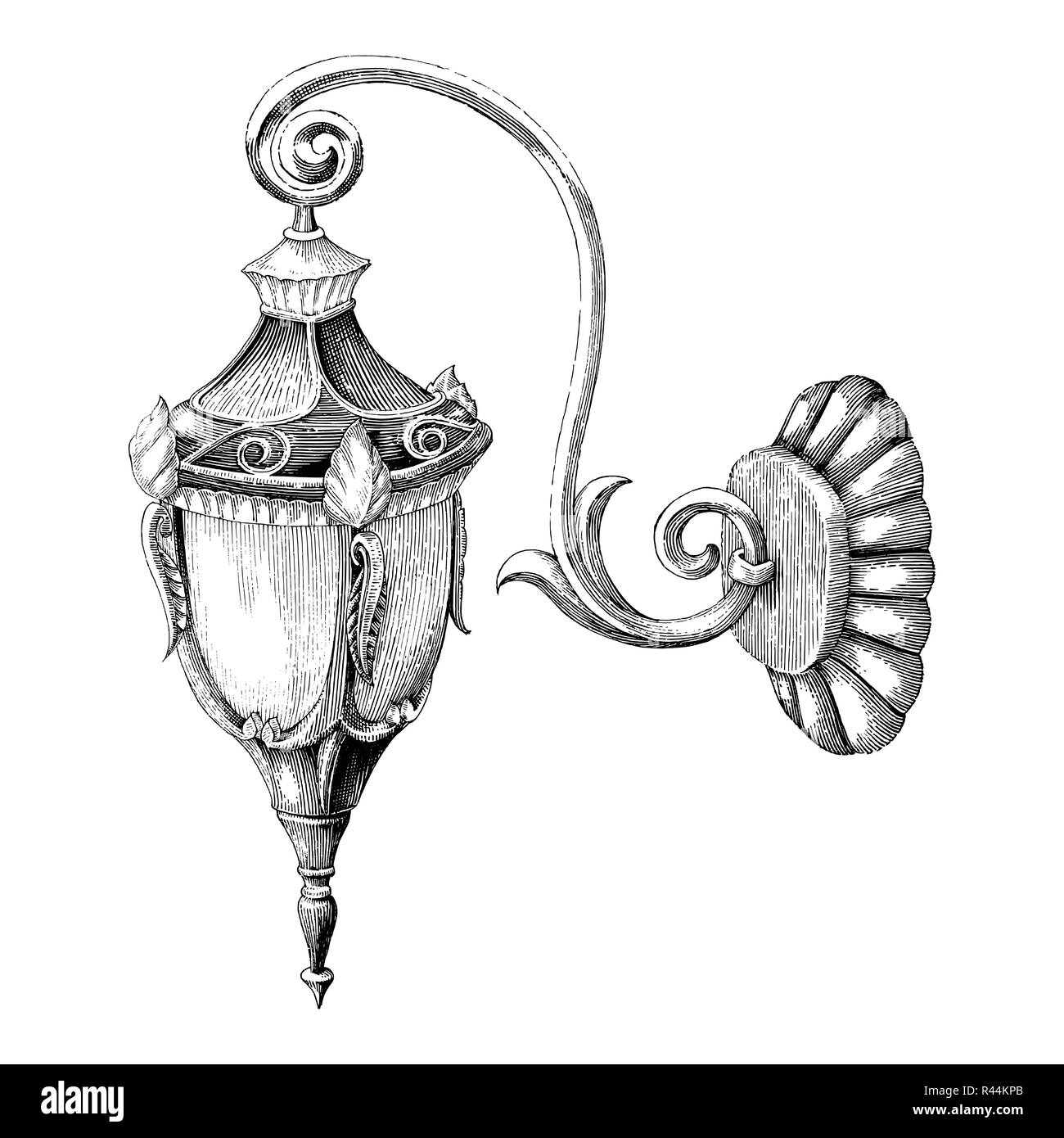 Lampe Vintage street dessin gravure sur fond blanc Image Vectorielle ...