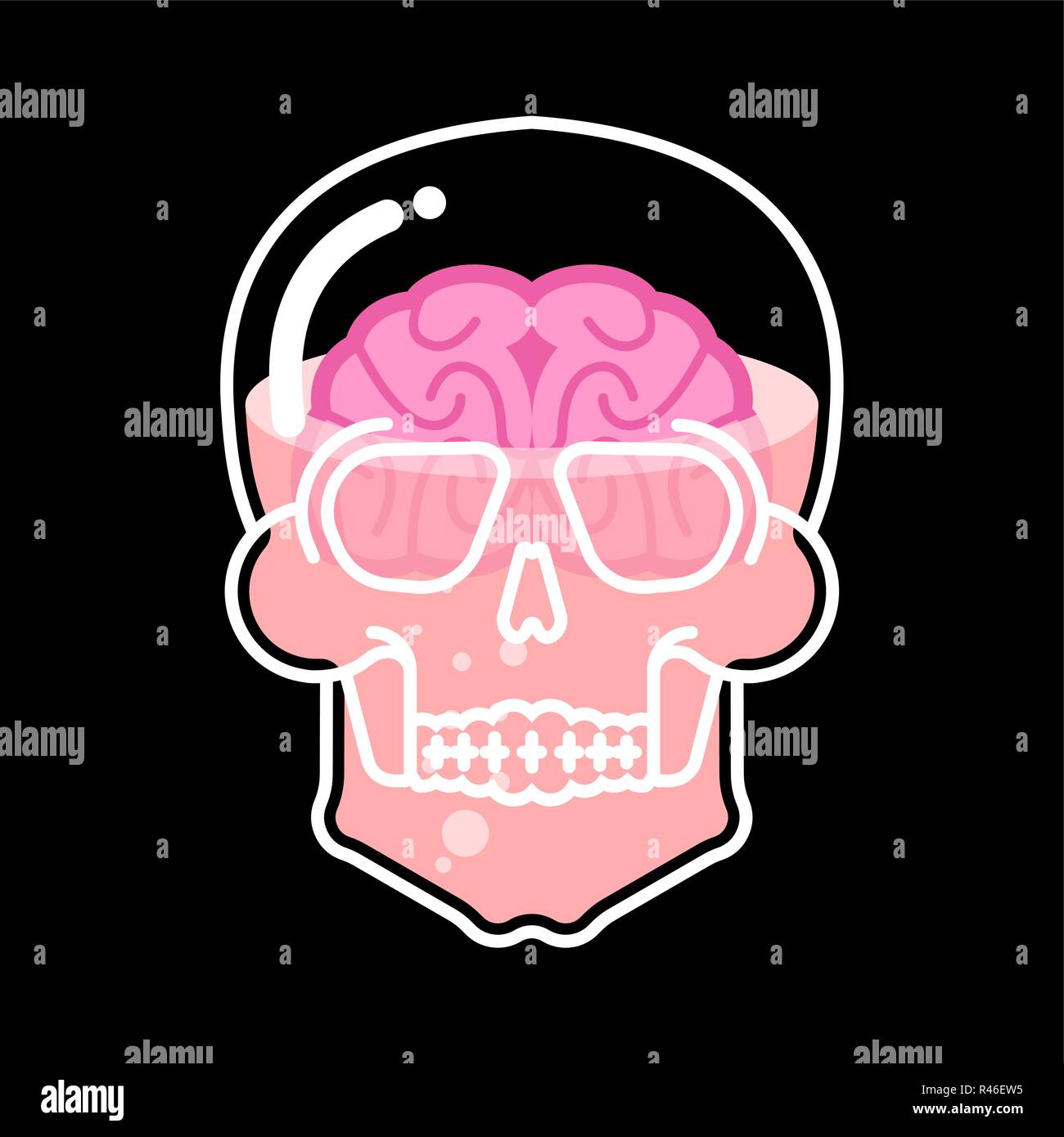 Crâne de verre transparent et le cerveau. Tête de squelette à l ...