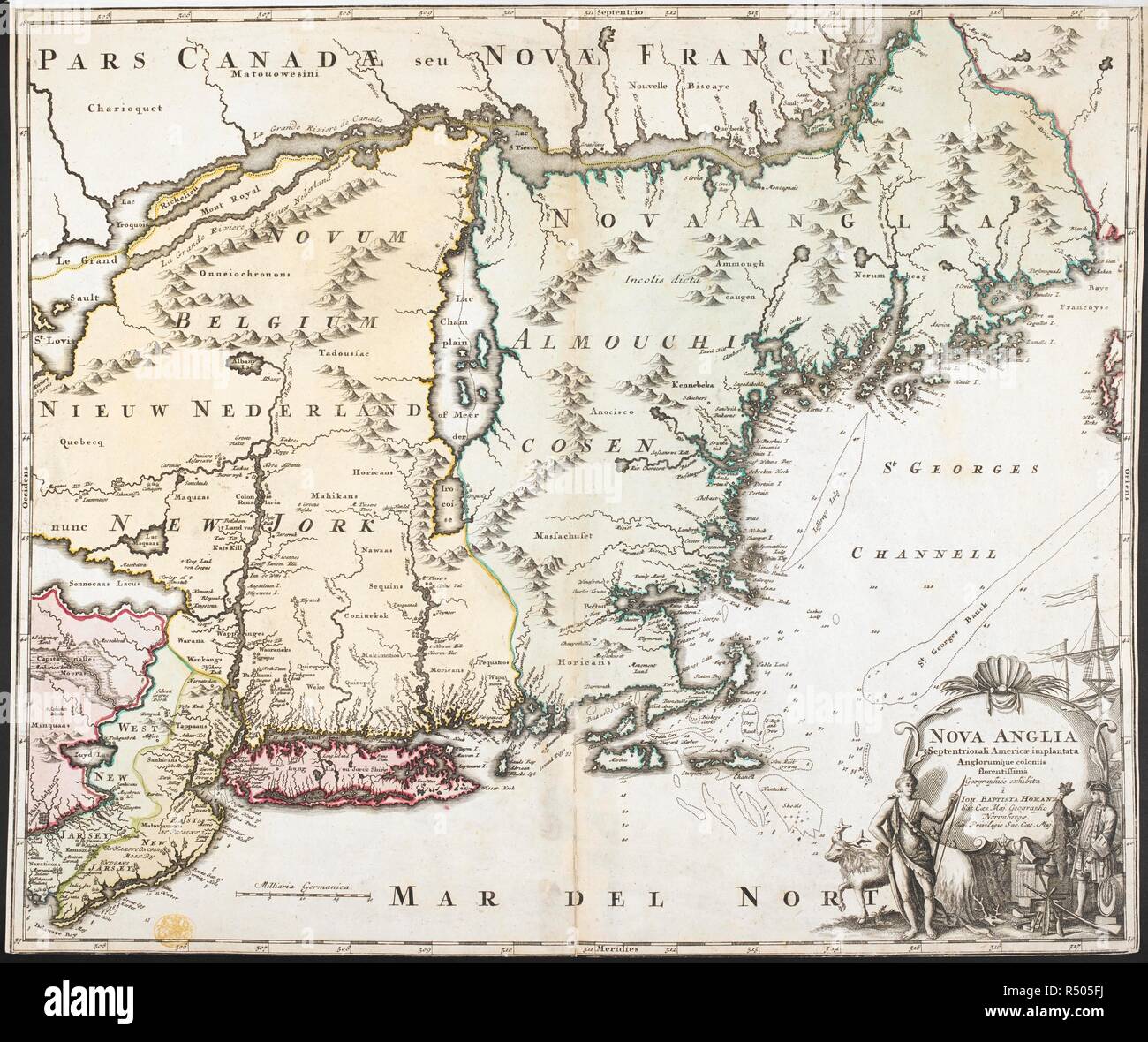 Carte homann de la nouvelle angleterre nova anglia Banque de ...