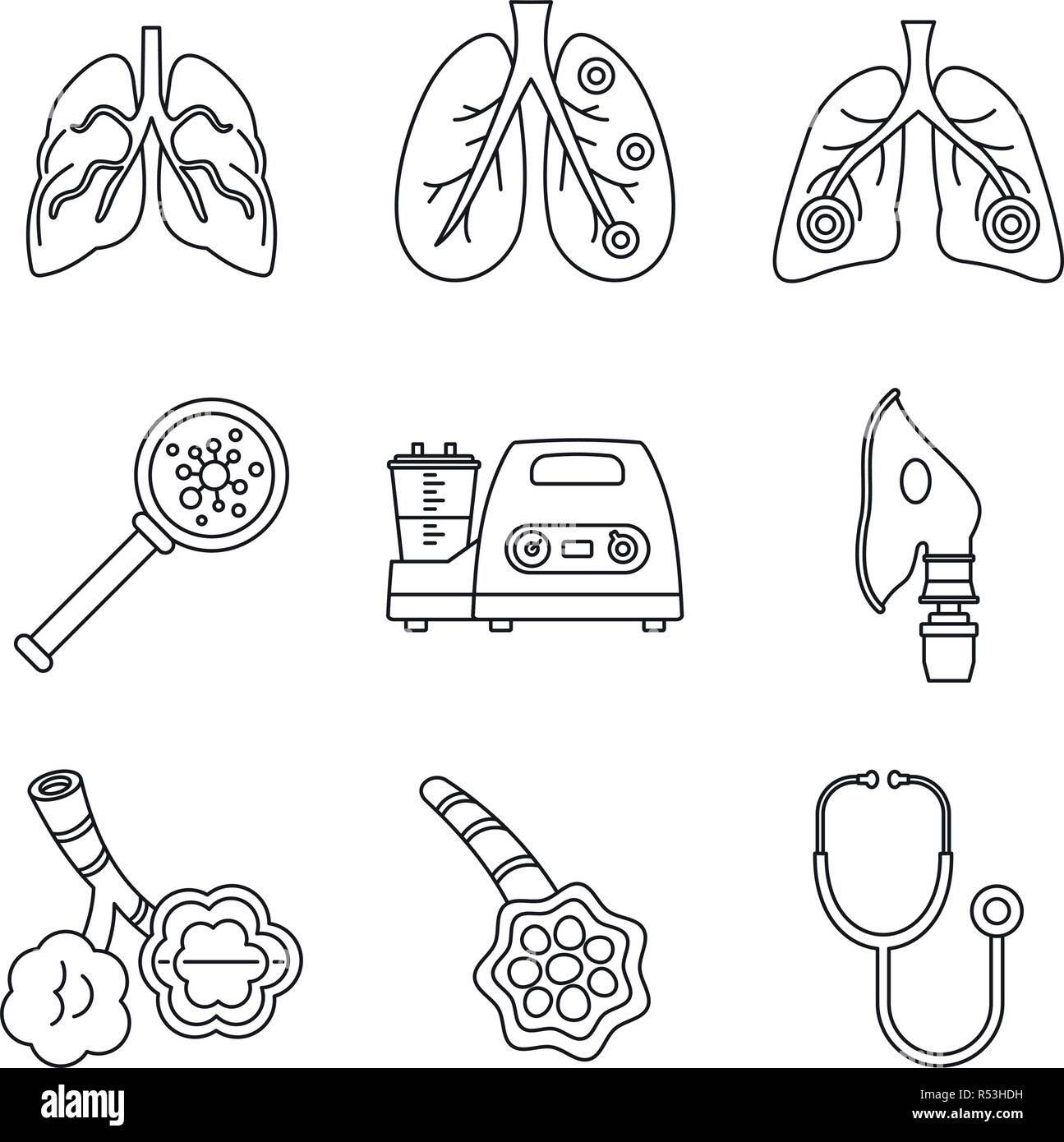 La pneumonie maladie icon set. Ensemble les grandes lignes d'une ...