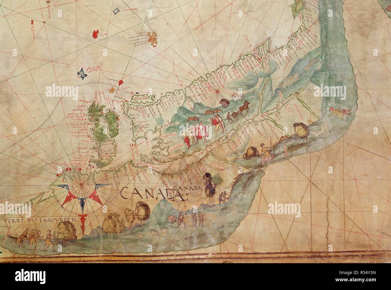 Détail montrant Jacques Cartier et ses disciples au Canada. Dauphin map [Harley carte du monde ...