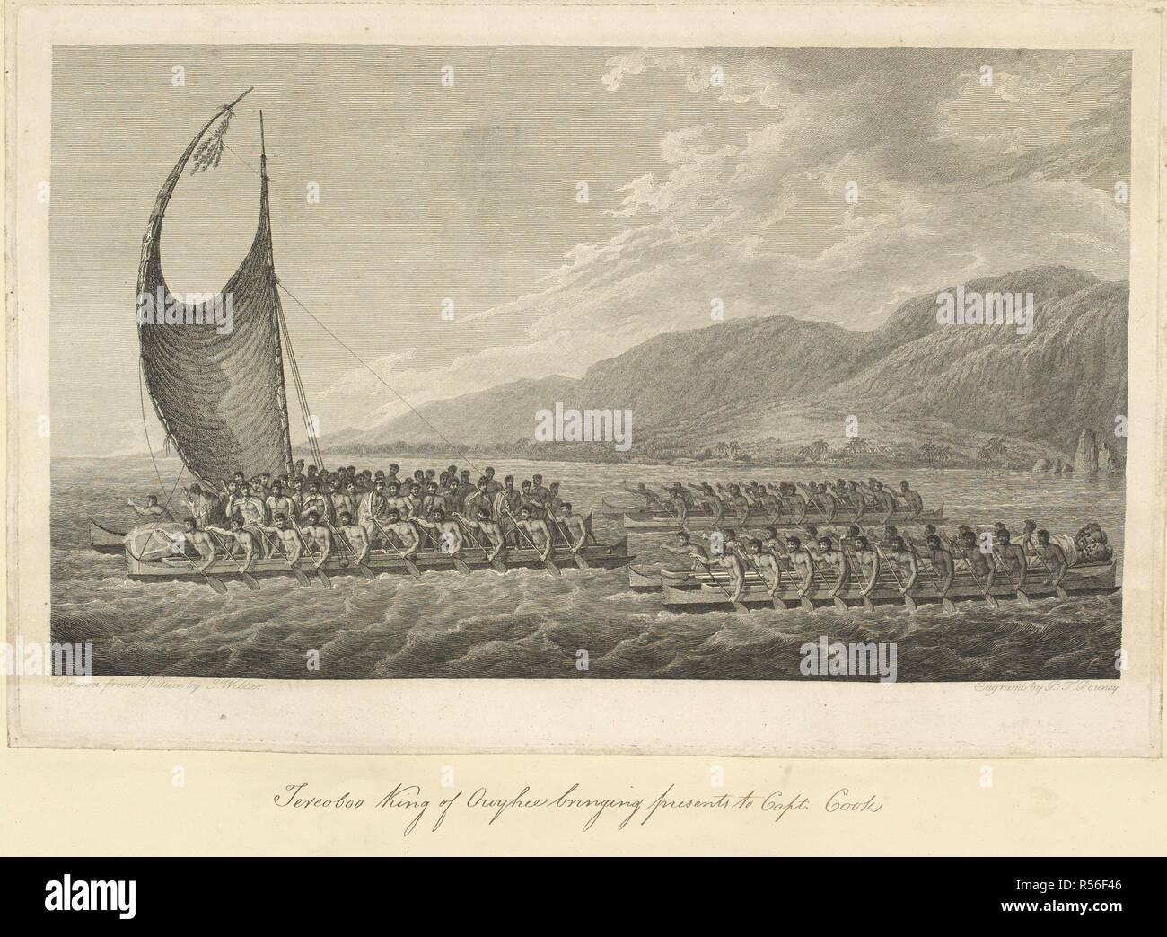 (Tereoboo Kalaniopuu), roi d'Owyhee (Hawaii), qui présente au capitaine ...