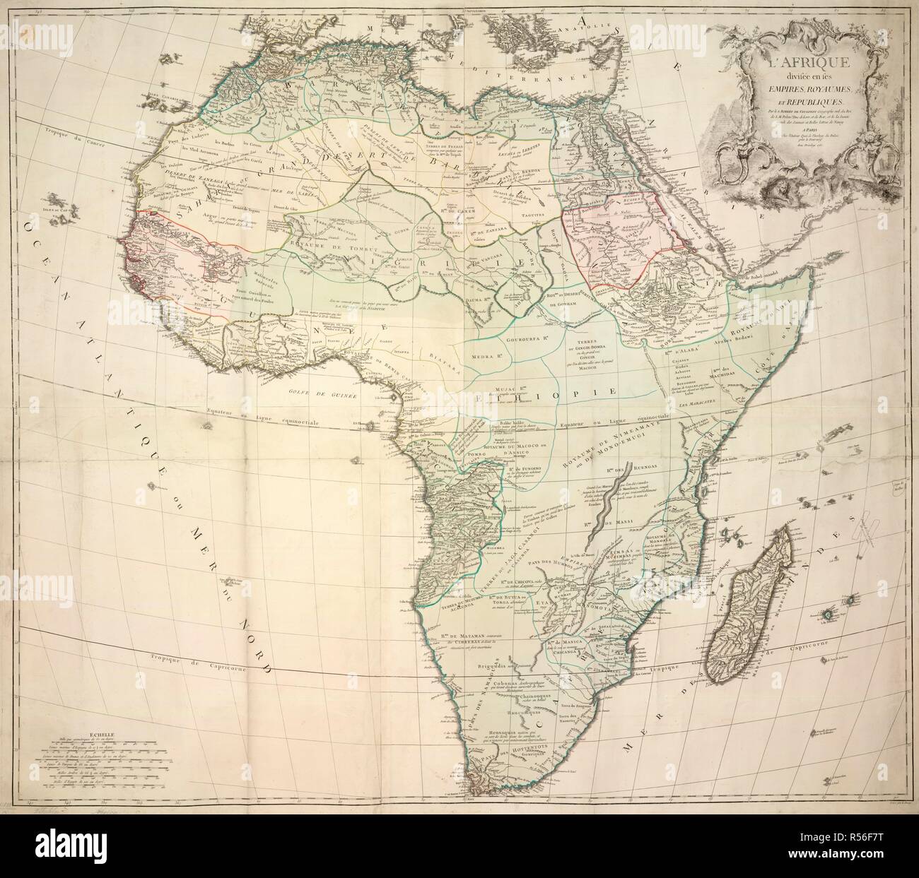 Une carte de l'Afrique divisée en ses empires, royaumes et républiques. L'Afrique, en diviseÌe ...