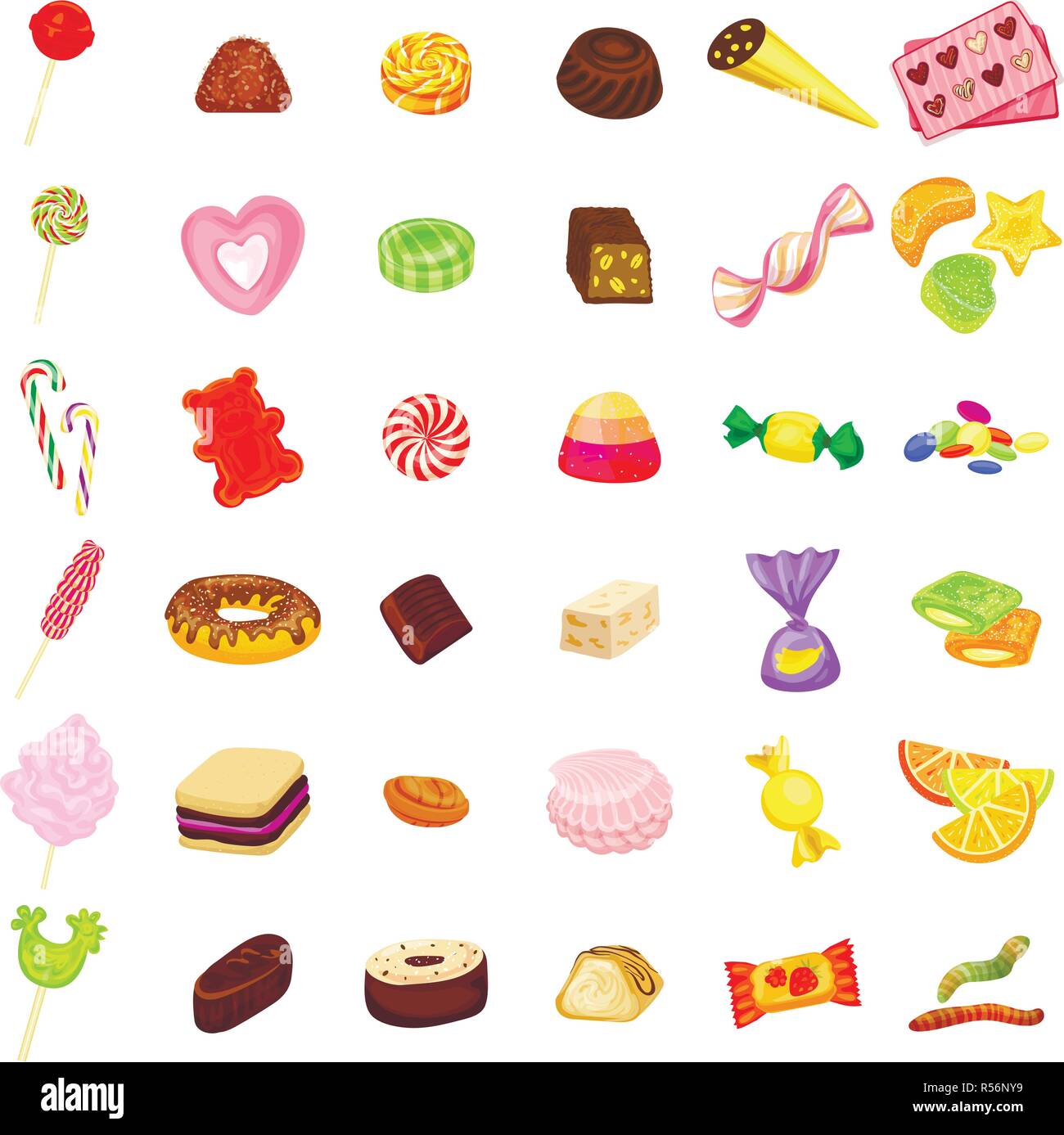 Candy icon set. Jeu de dessin animé candy vector icons isolé sur fond ...