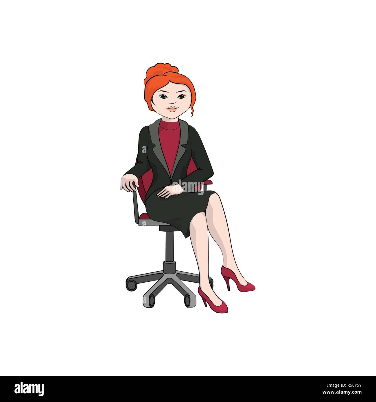 Businesswoman Fille Femme Assis Sur Une Chaise De Bureau Vector
