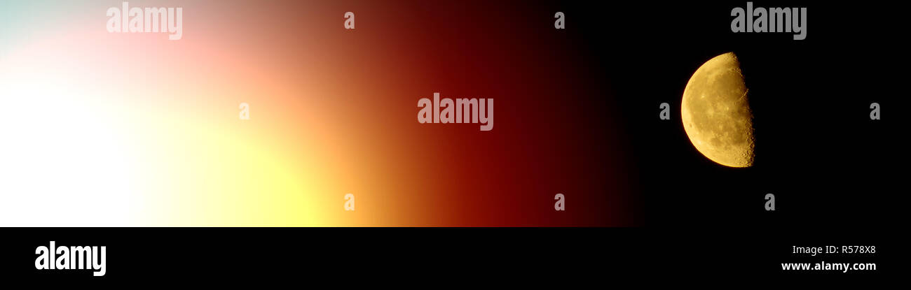 Arrière-plan de la demi-lune avec la lumière, la Lune est un corps ...
