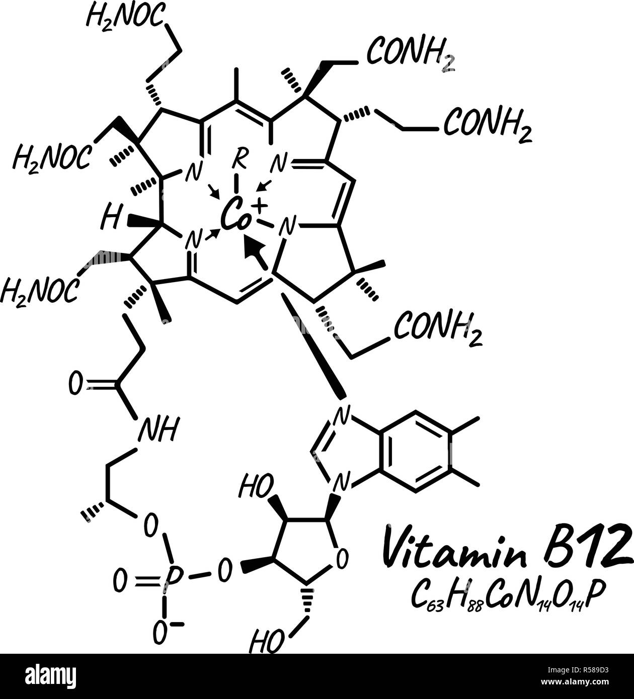 La vitamine B12 et de l'icône de l'étiquette. Formule chimique et de la ...