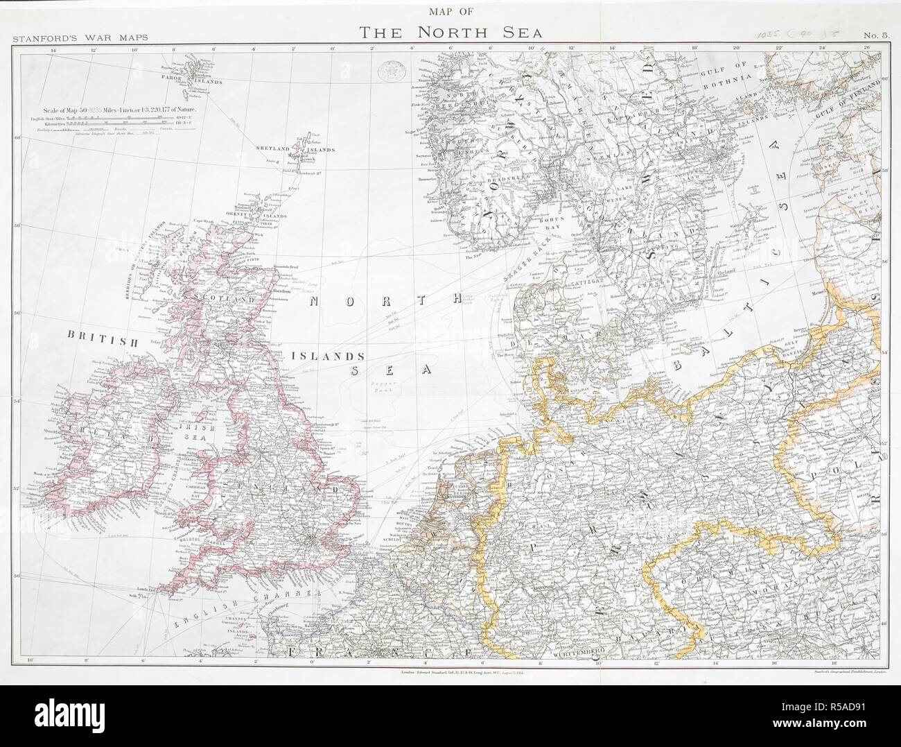 Première Guerre mondiale carte de la mer du Nord, 1914. La guerre de ...