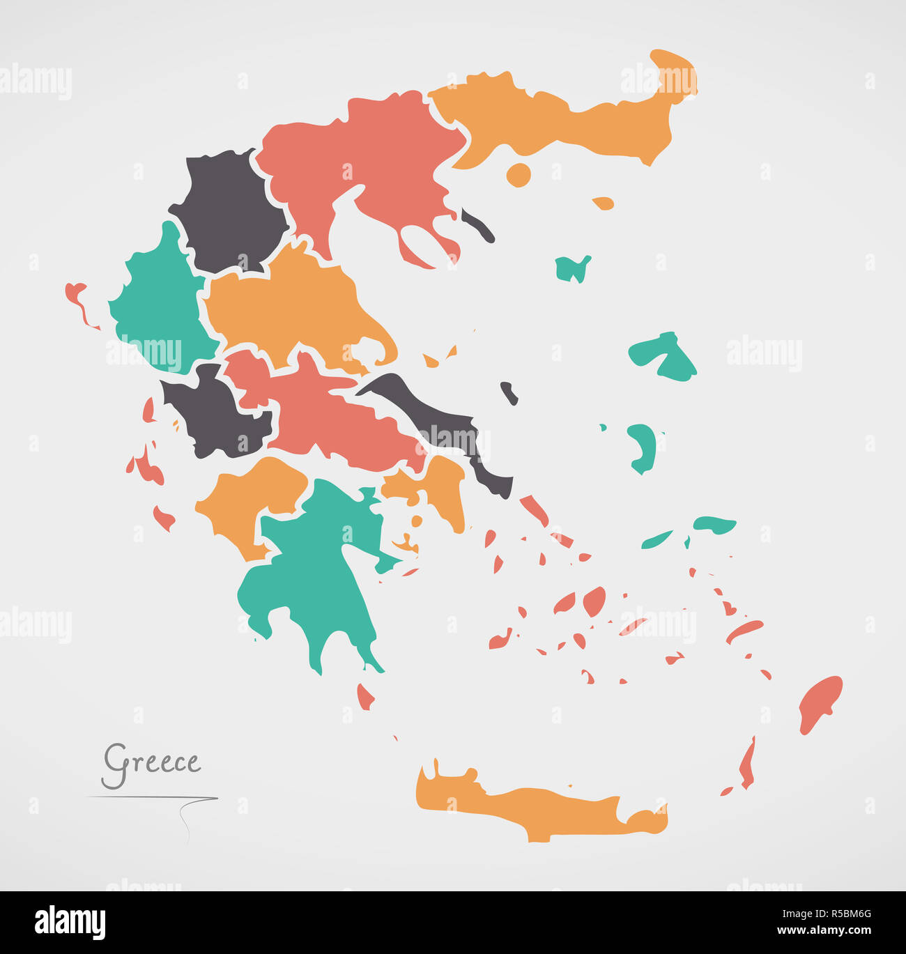 Carte de la Grèce avec les états et les formes rondes modernes Photo Stock - Alamy