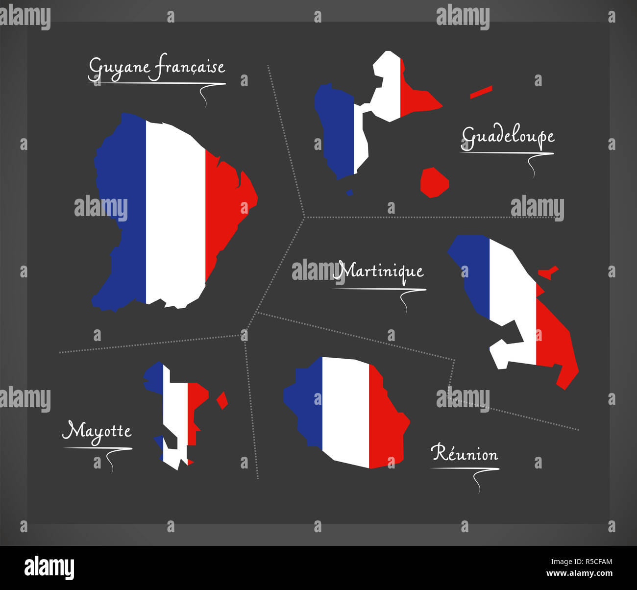 Départements français d'outre-mer carte avec drapeau national français ...