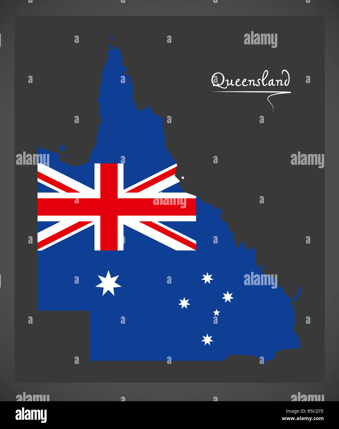 Carte du Queensland avec drapeau national australien illustration Photo ...