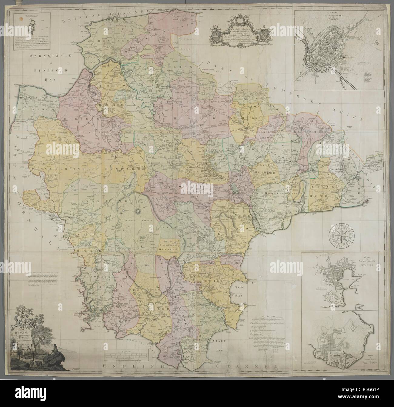 Une carte de Devon. Une carte du comté de Devon avec la Ville et le ...