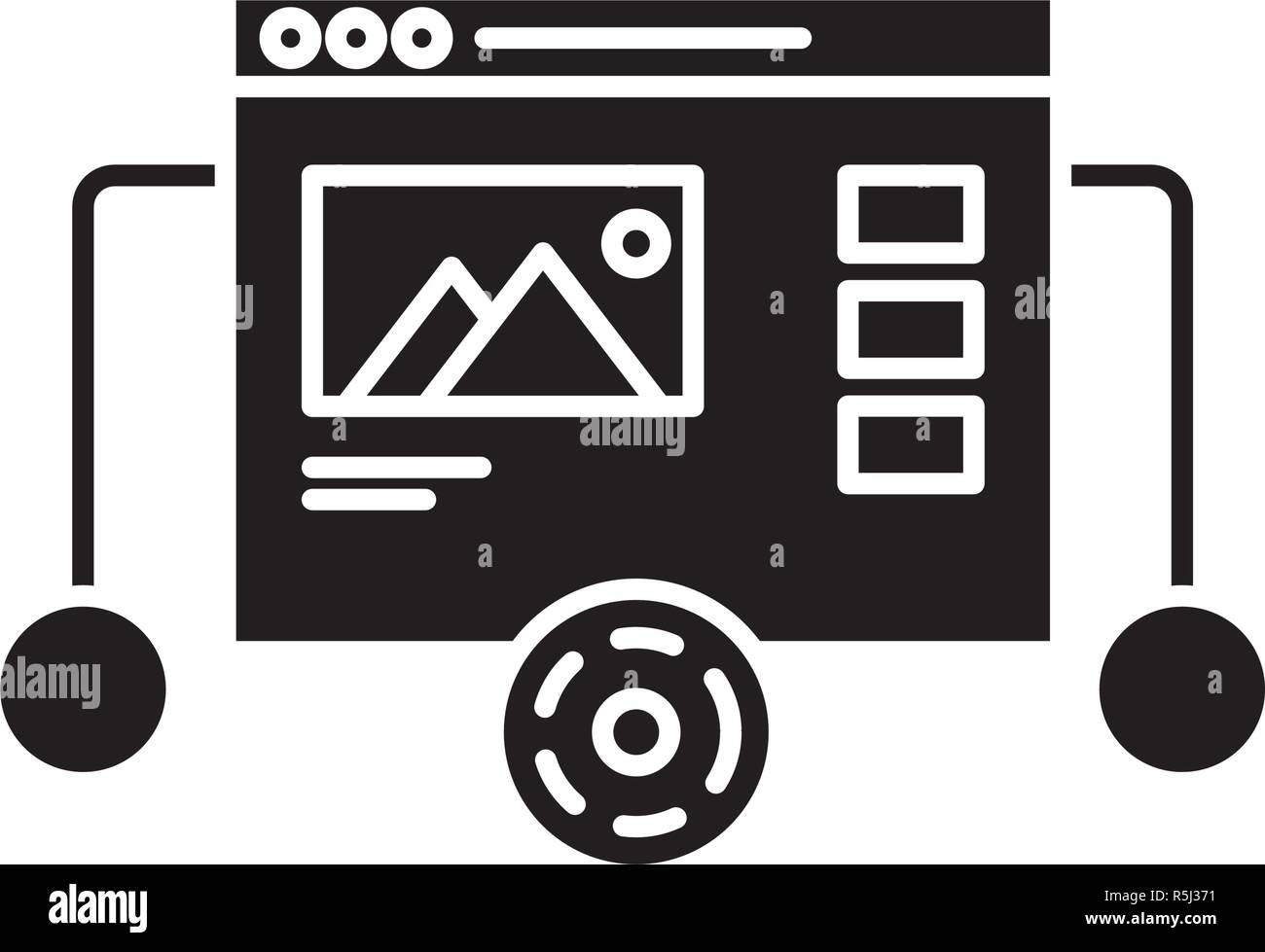 Prototypage site icône noire, vector signe sur fond isolé. Prototypage ...