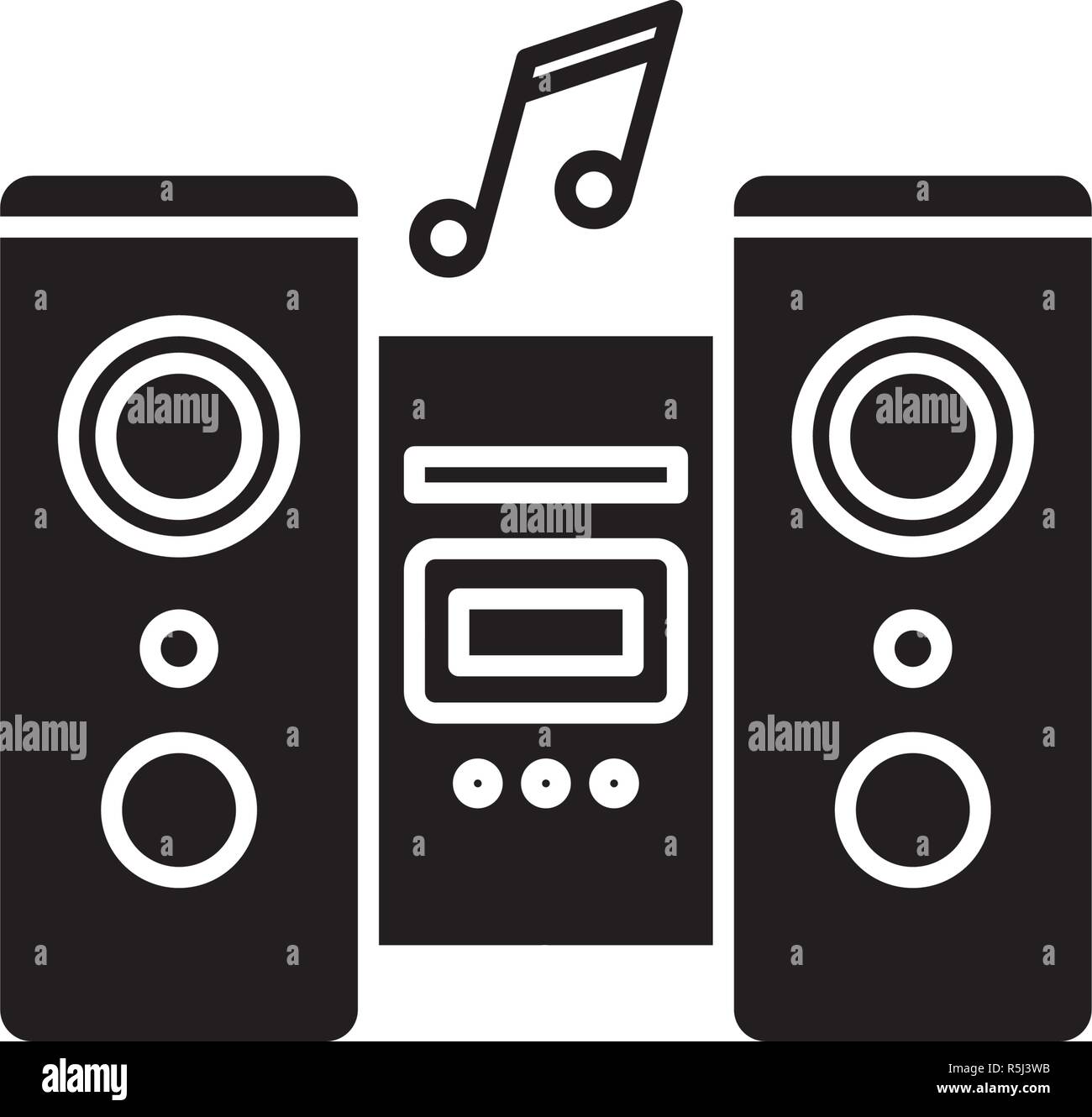 Système audio icône noire, vector signe sur fond isolé. Système audio ...