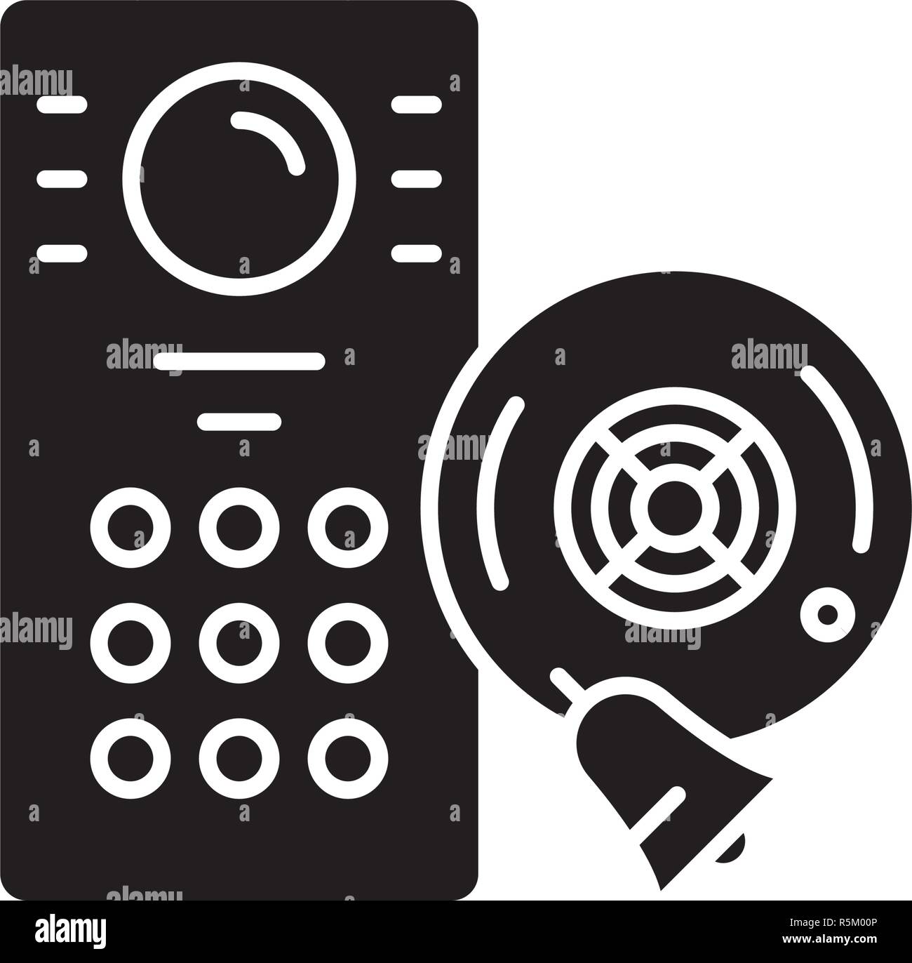 Système d'alarme icône noire, vector signe sur fond isolé. Système d ...