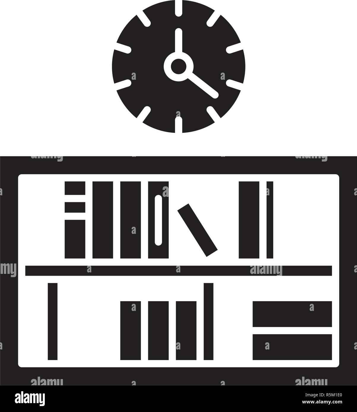 Étagère avec horloge icône noire, vector signe sur fond isolé. Étagère ...