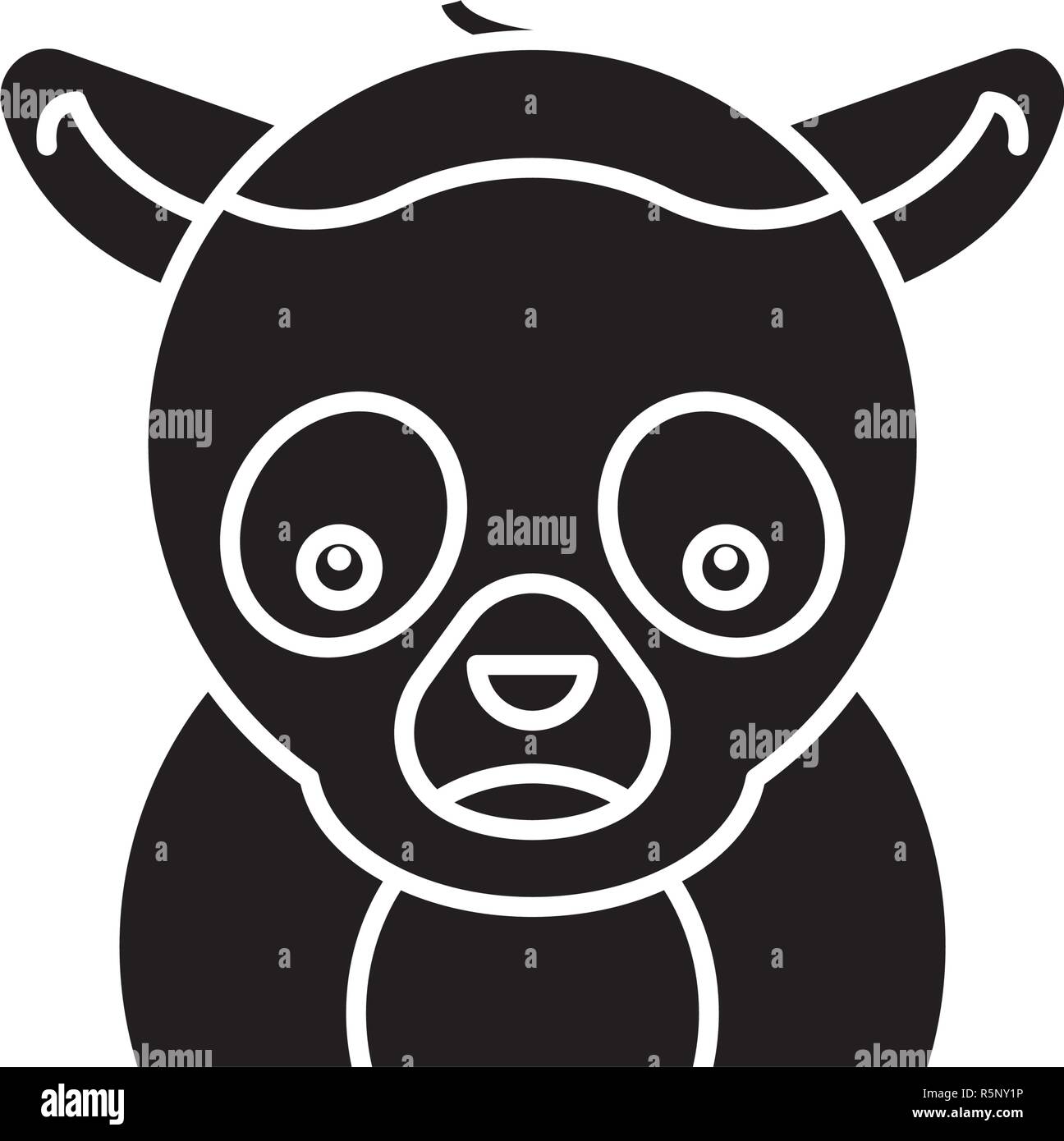 Lémurien rigolo icône noire, vector signe sur fond isolé. Lémurien ...