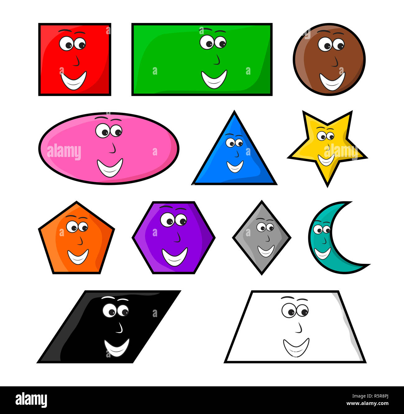 Formes géométriques avec smile cartoon vector icône Symbole du design ...