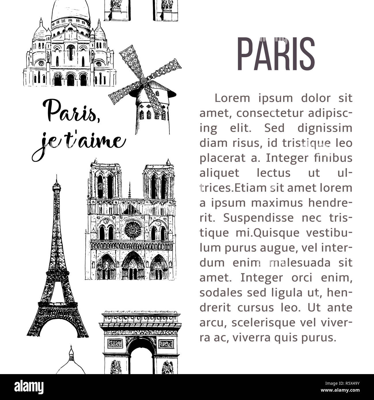 Ensemble de symboles. Paris avec bande verticale du texte de la ...