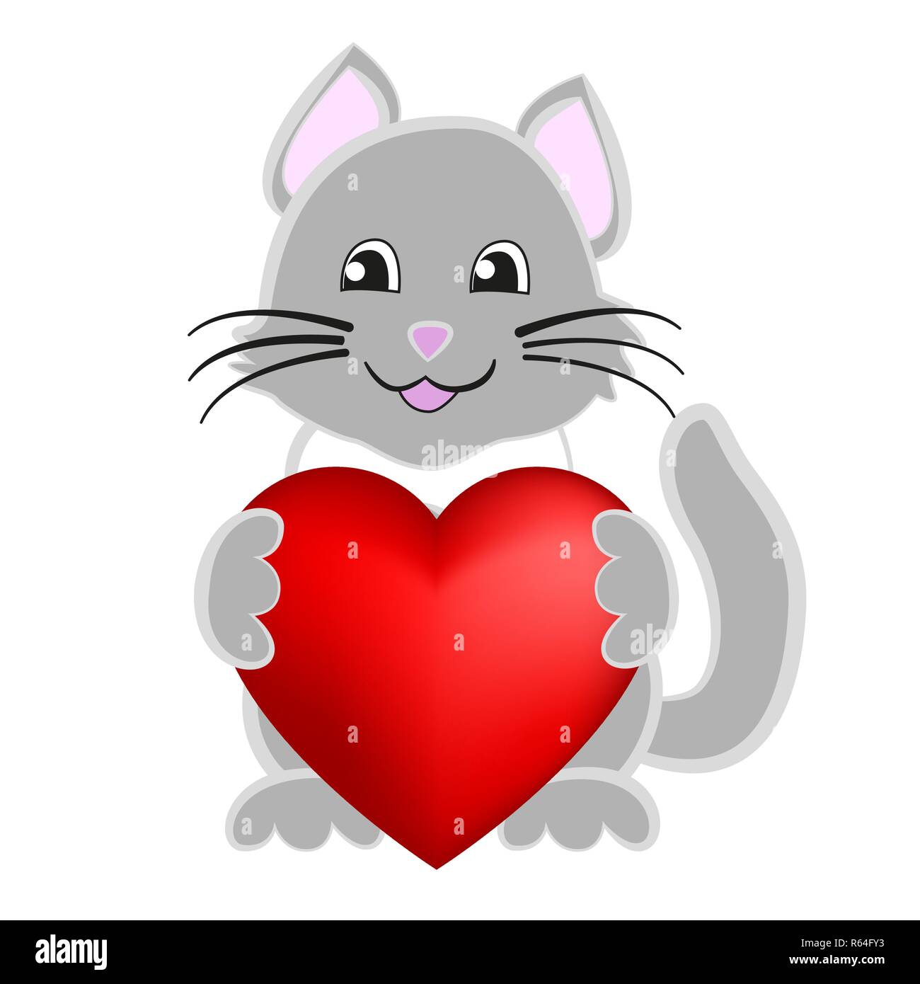 Cute cartoon chaton holding, un symbole de l'amour coeur dans ses ...
