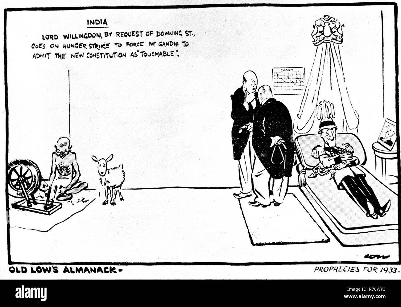 Mahatma Gandhi tournant dessin animé, Lord Willingdon jeûnant sur la ...