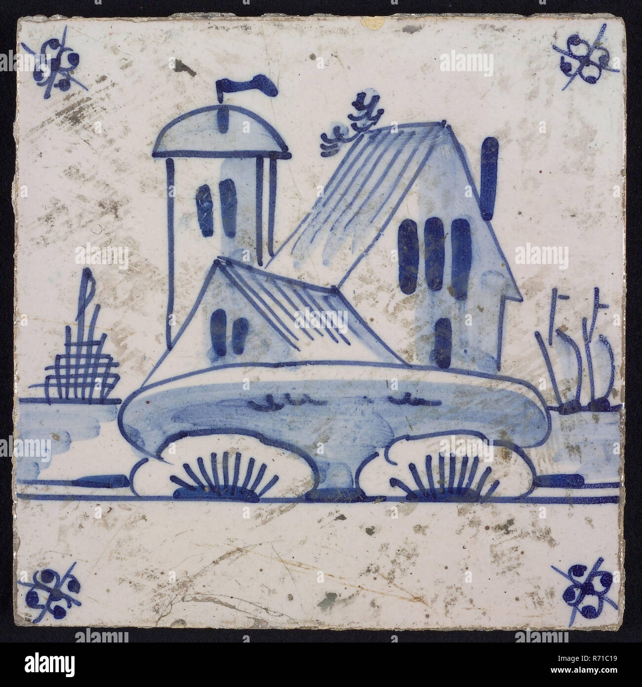 Tuile de scène, bleu avec paysage avec maisons et Dome Tower, spider ...