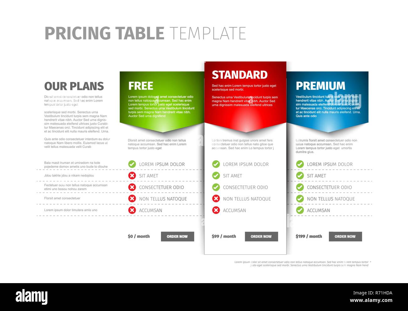 Produits / services tableau de comparaison des prix avec description ...