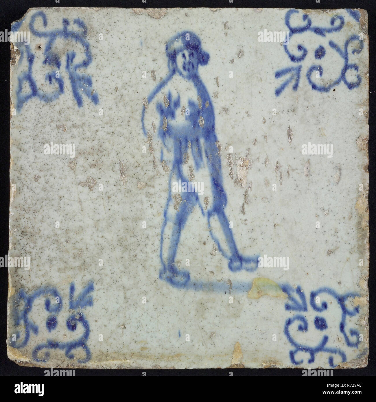 Tuile de profession, bleu avec running man, motif d'angle, voluut mural ...