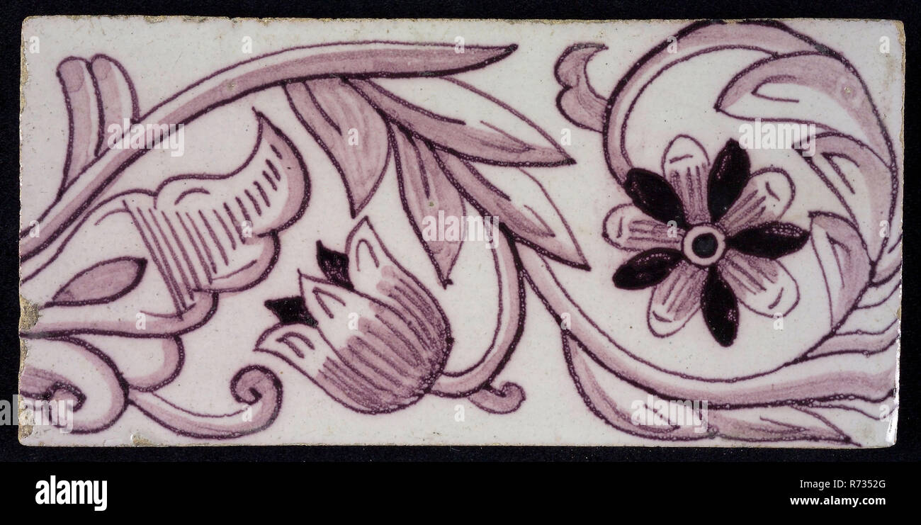 Tuile bord rectangulaire en violet avec couvercle à décor de tulipe ...