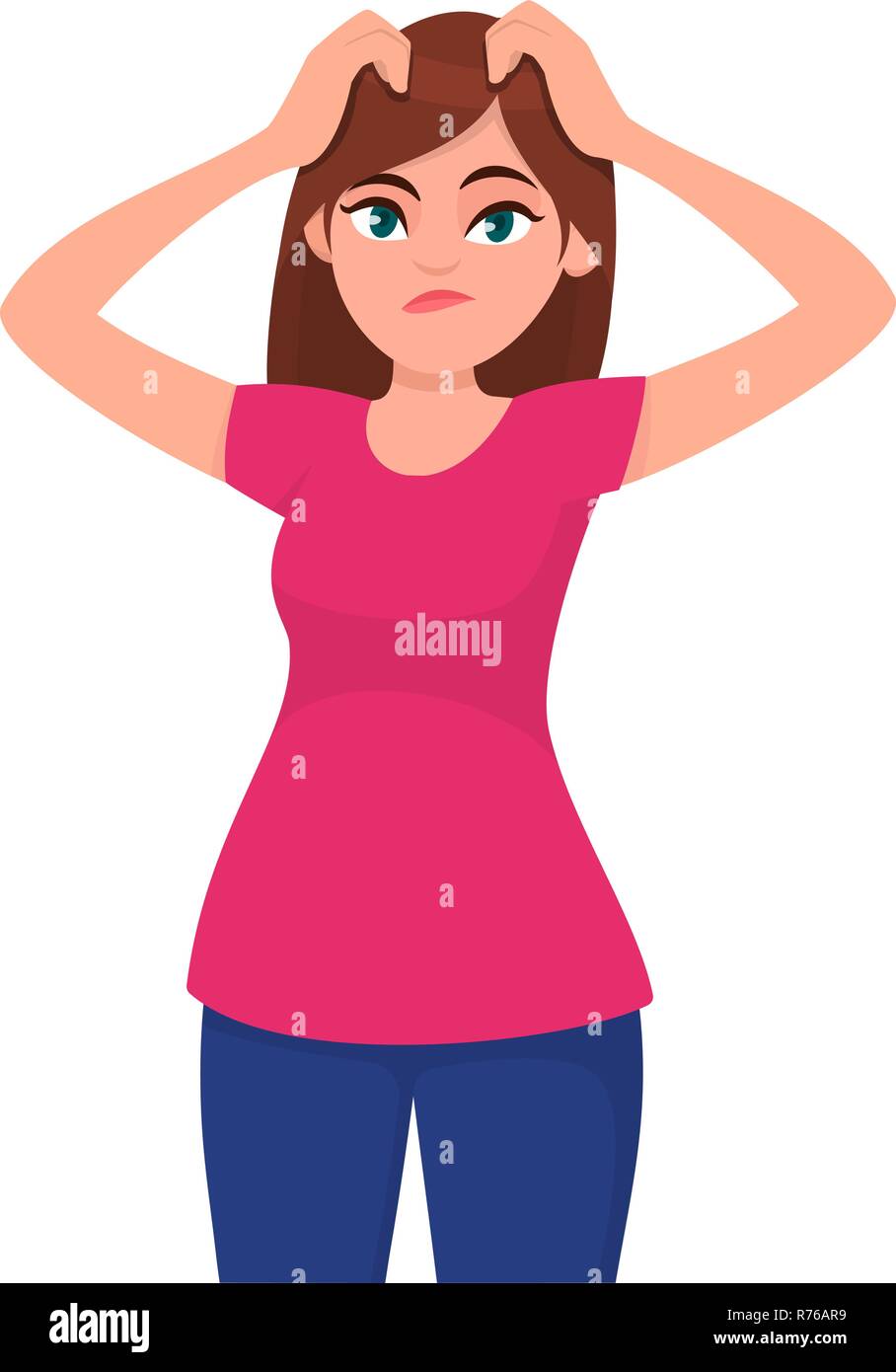 Confus et douteux jeune femme se gratter la tête. Oops, question, le ...