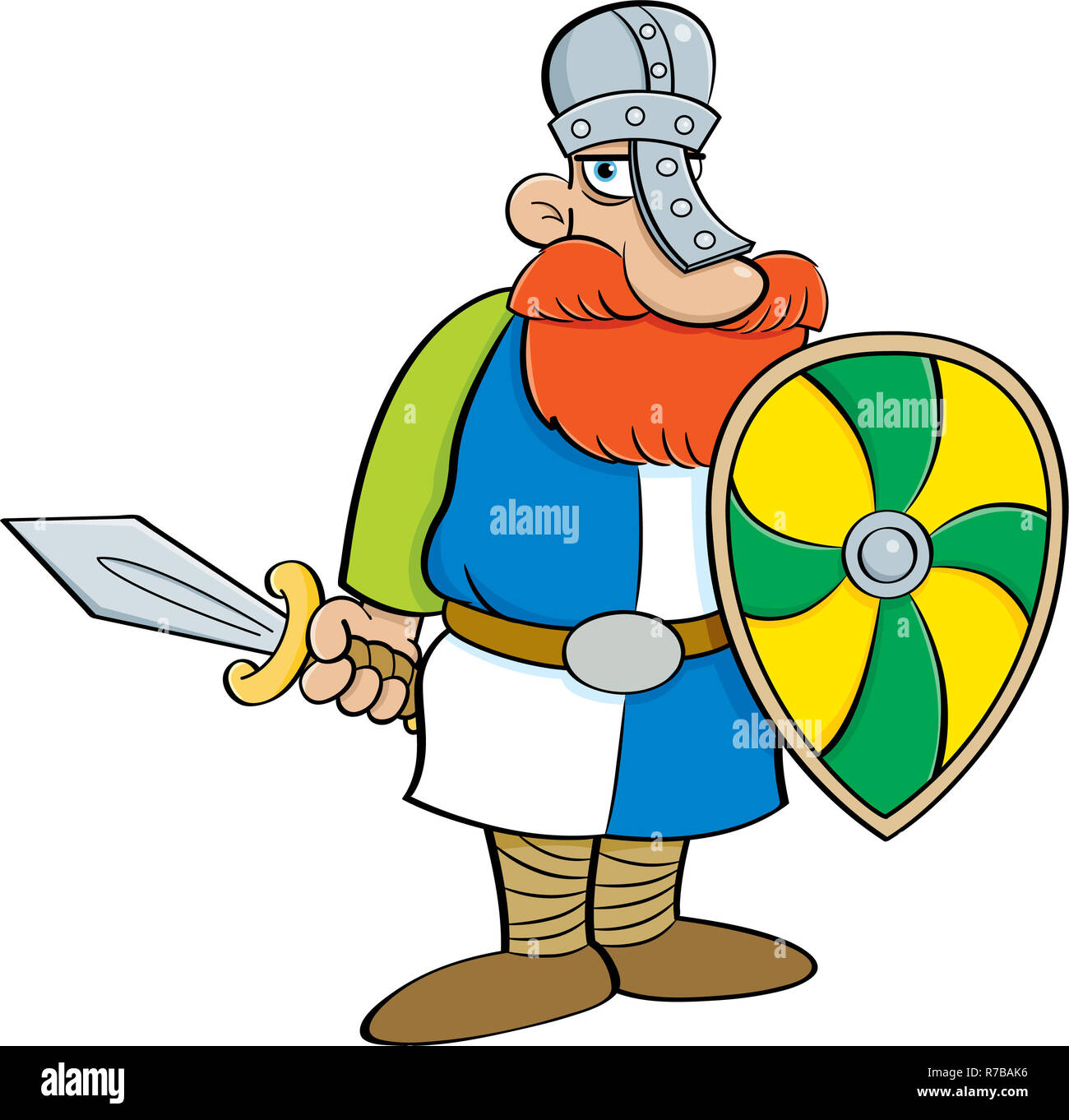 Cartoon illustration d'un chevalier médiéval tenant un bouclier et une ...