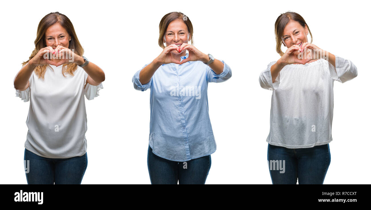 Collage de l'âge moyen hispanic woman smiling fond isolé sur l'amour en ...